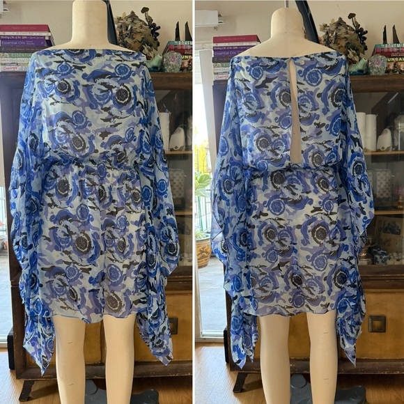 Versace | Dresses | Versace Blue Floral Sheer Dress | Poshmark